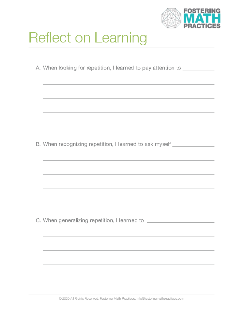 Recognizing Repetition Resources – Fostering Math Practices